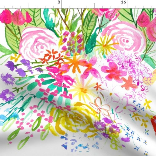 Watercolor Floral Fabric Botanical Sketchbook Large Scale - Etsy