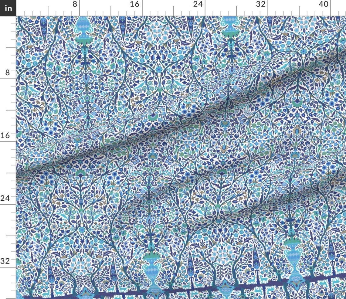 Blue Floral Islamic Fabric Garden of Paradise 1h by - Etsy