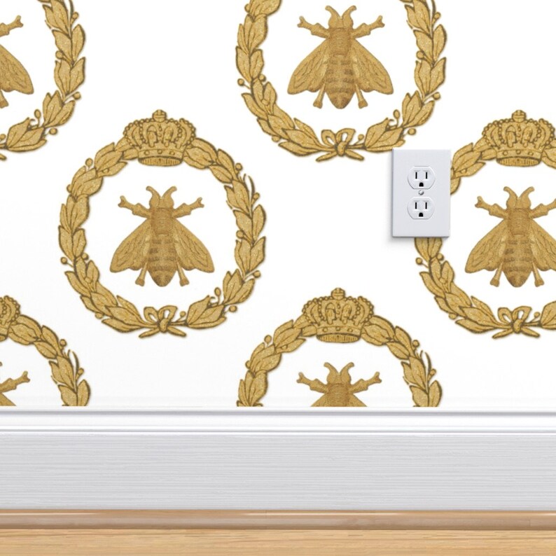 Napoleon Wallpaper Napoleonic Bees Gilt White by | Etsy