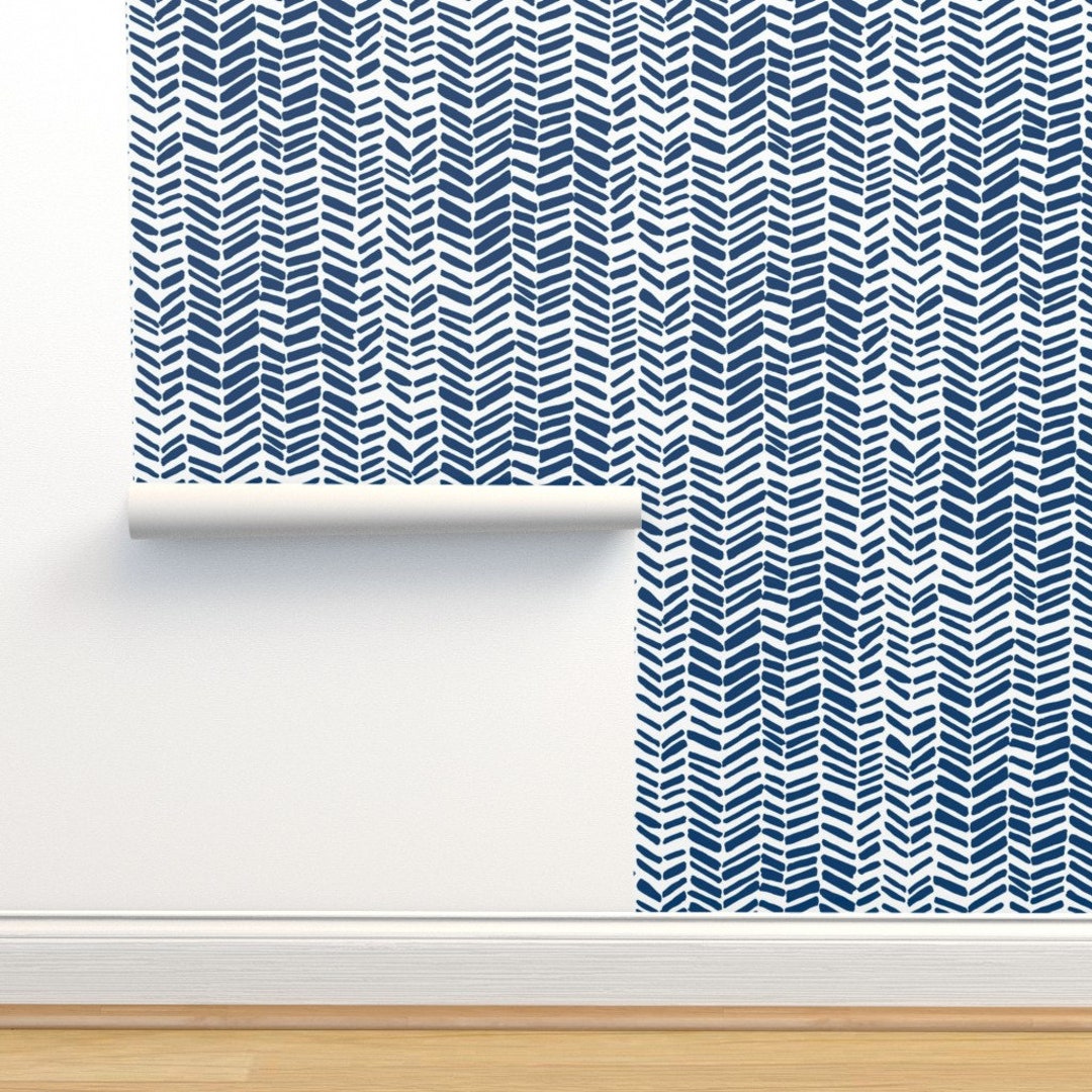 Chevron Wallpaper Impression navy by Leanne - Etsy