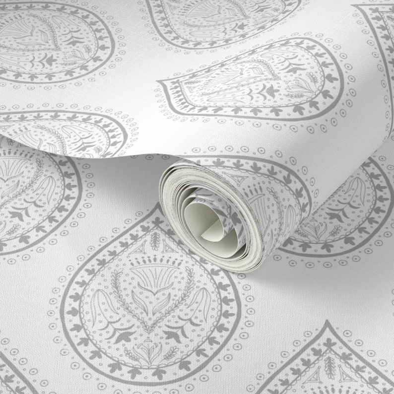 Indian Paisley Wallpaper Mumbai in Gray by Domesticate - Etsy