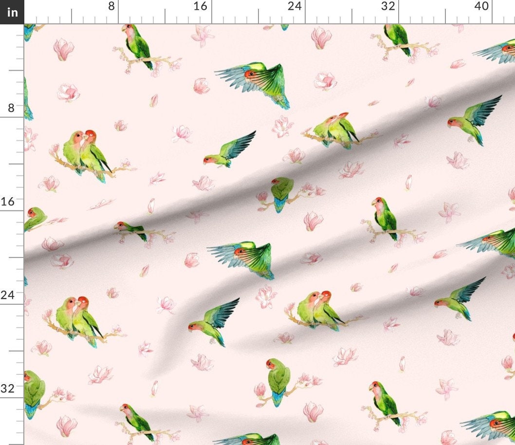 Love Birds Fabric Lovely Lovebirds by Landfish Birds and - Etsy