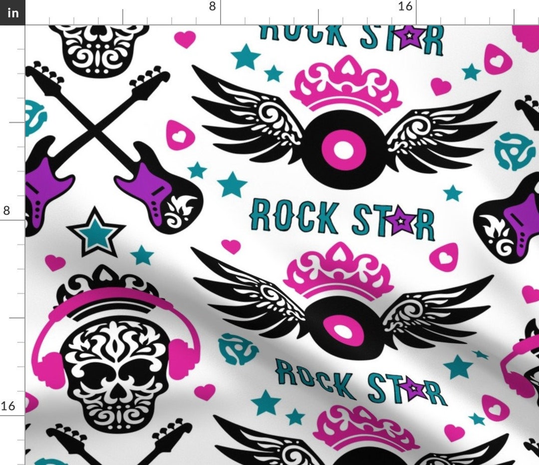 Rock and Roll Fabric Rock Star White by Mariafaithgarcia Punk Skull Hot ...