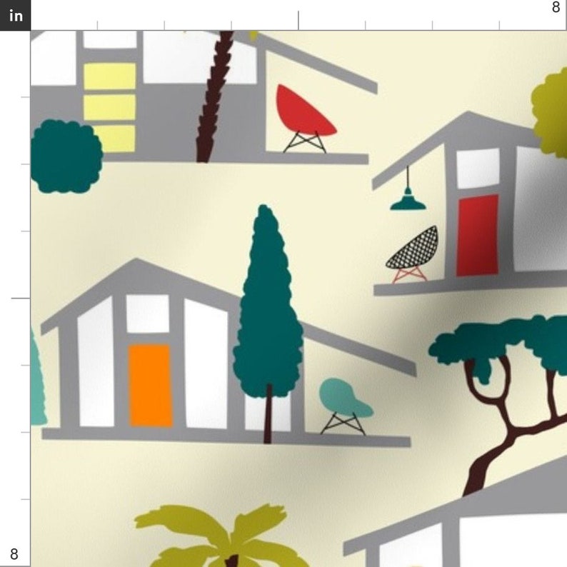 Mid Century House Fabric Mcm Houses by Oleynikka Mid - Etsy