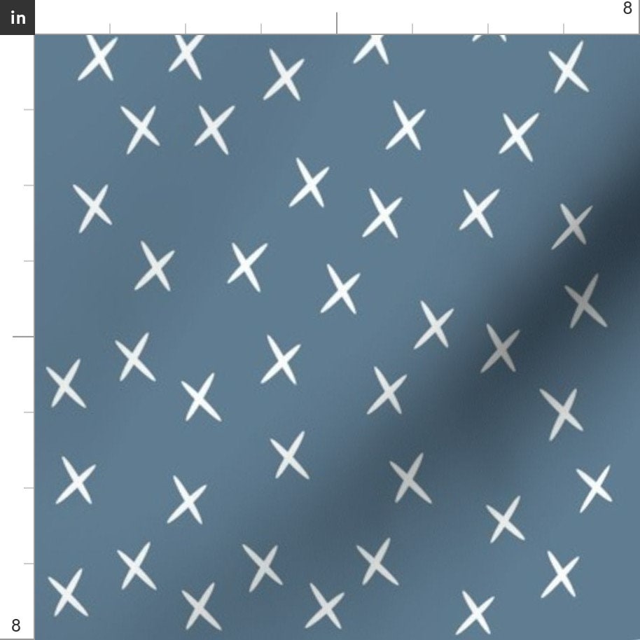 Blue White Cross Fabric Crosses Dusty Blue by Sunny - Etsy