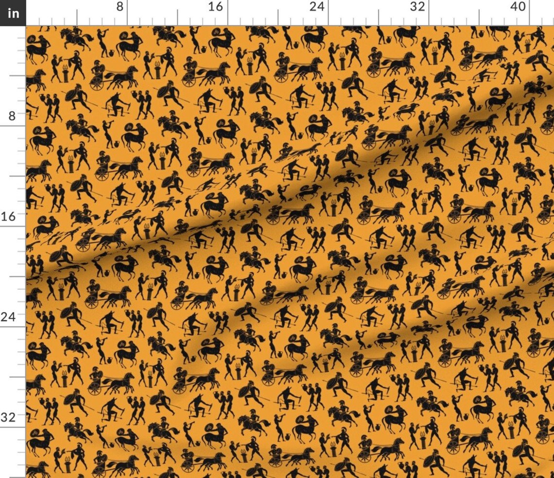 Greek Mythology Fabric Greek Figures on Orange by | Etsy