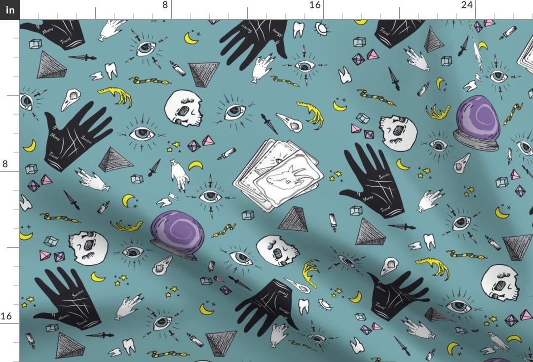 Spooky Fabric - Curses and Spells in Blue by Bella Modiste - Fun Scary ...