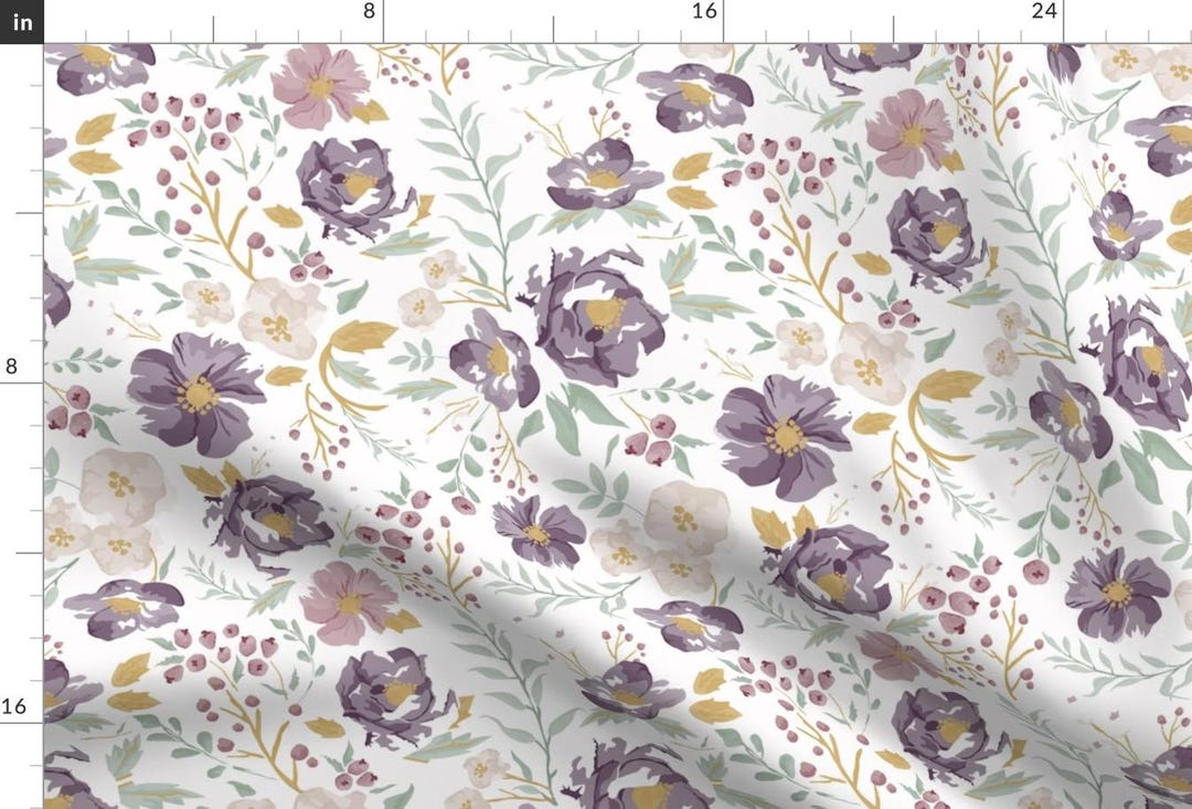 Purple Berries and Florals Fabric - Autumn Meadow Floral by ...