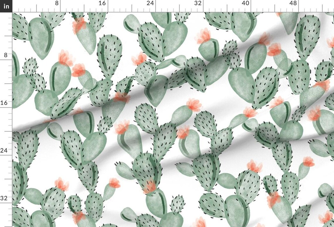 Flowering Cactus Fabric - Green Paddle Cactus Rose Oversized by ...
