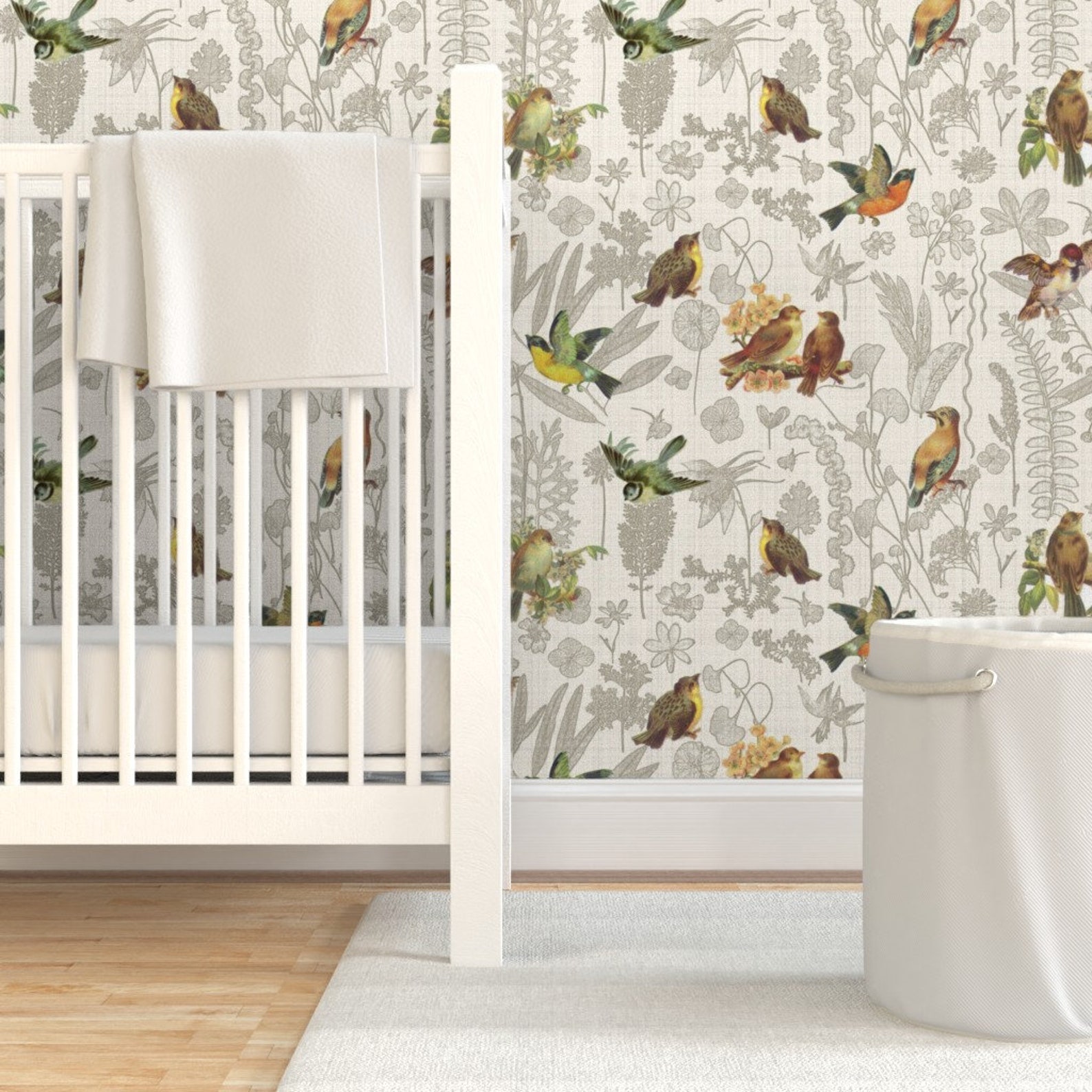 Bird Toile Wallpaper Birds off the Wall Toile Linen by - Etsy