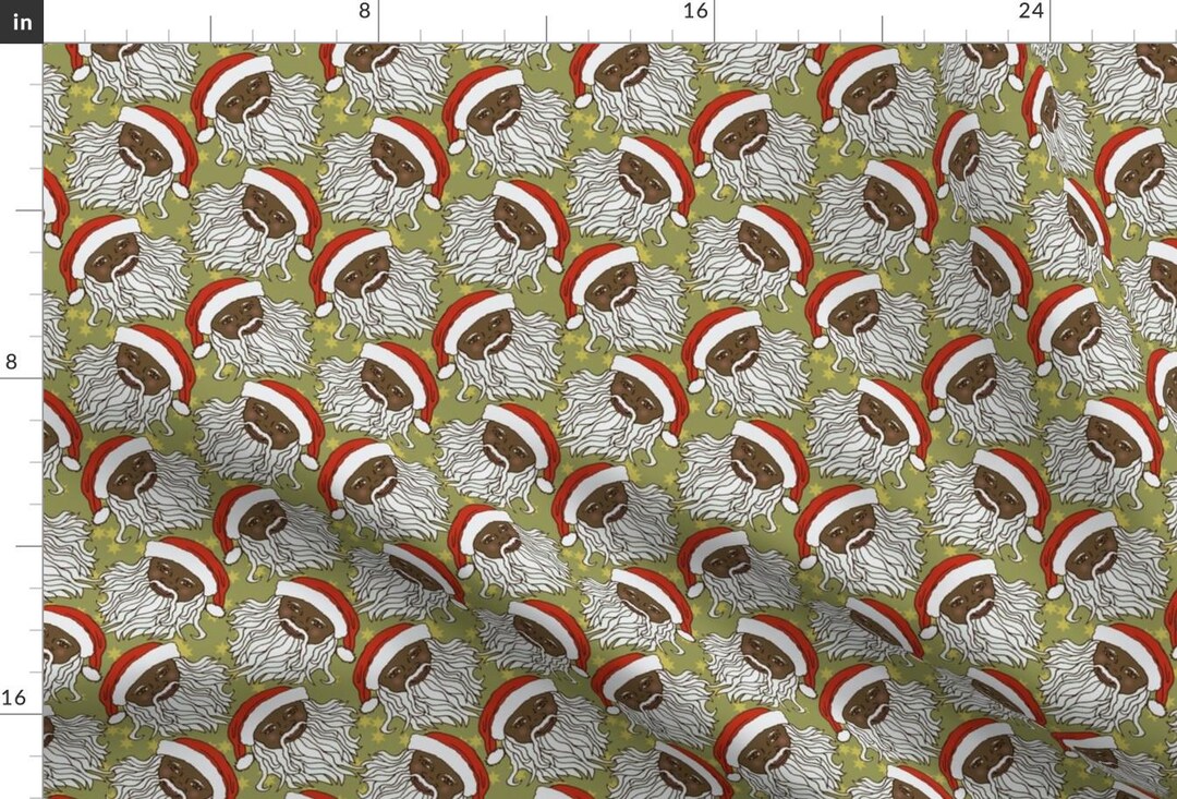 Black Santa Fabric - Cartoon Black Santa Green and Stars by ...