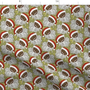 Black Santa Fabric - Cartoon Black Santa Green and Stars by ...