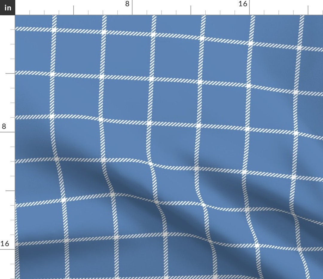 Minimal Check Fabric Grid White on Blue by Feeling_artsy Simple Plaid ...