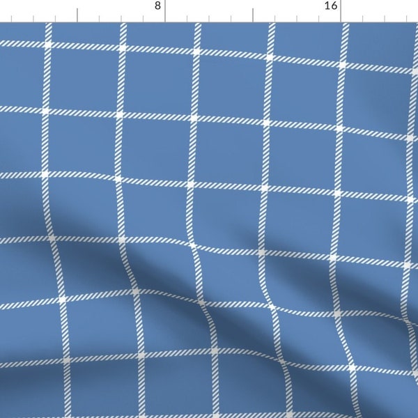 Blue and White Windowpane Fabric - Etsy
