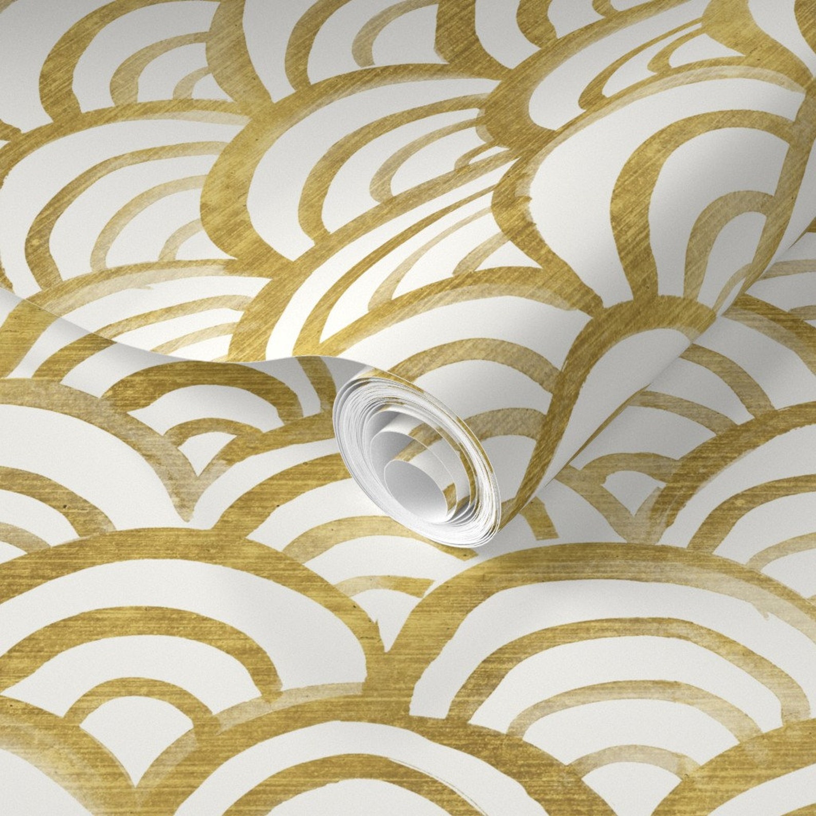 Yellow Watercolor Scales Wallpaper Mermaid Gold by Crystal - Etsy