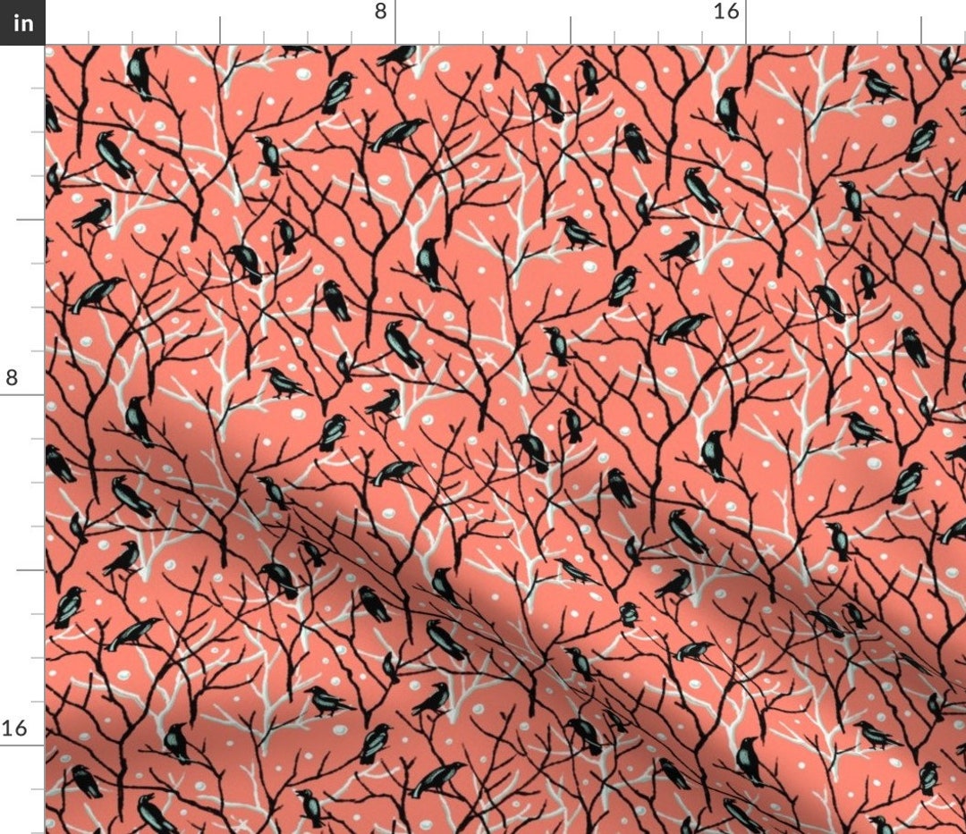 Crows at Sunset Fabric Crow Sunset by Vinpauld Watercolor Pink Bird ...