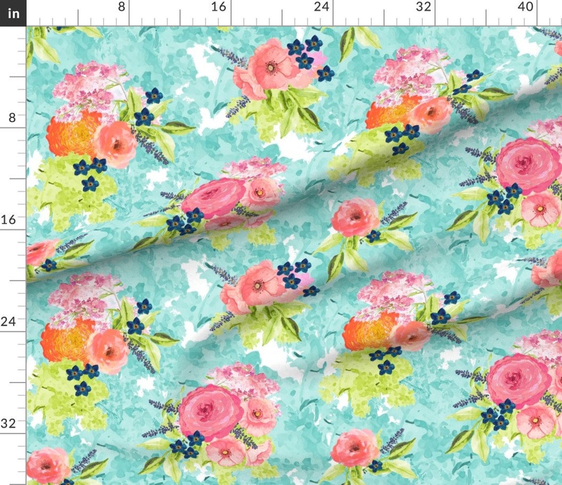 Watercolor Spring Floral Fabric Watercolor Floral by | Etsy