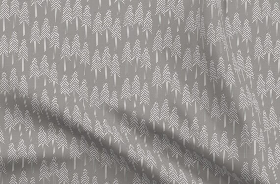 Woodland Fabric Forest Pine Trees Grey/White By Patricia | Etsy