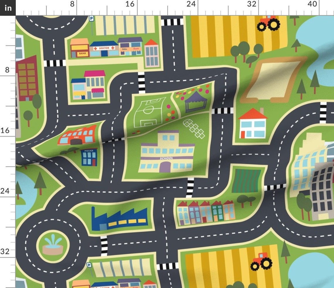 Playroom Fabric Town Country Play Map Mat by Seesawboomerang - Etsy
