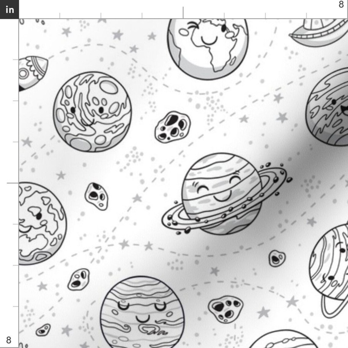 Solar System Fabric Solar System Coloring Print by | Etsy