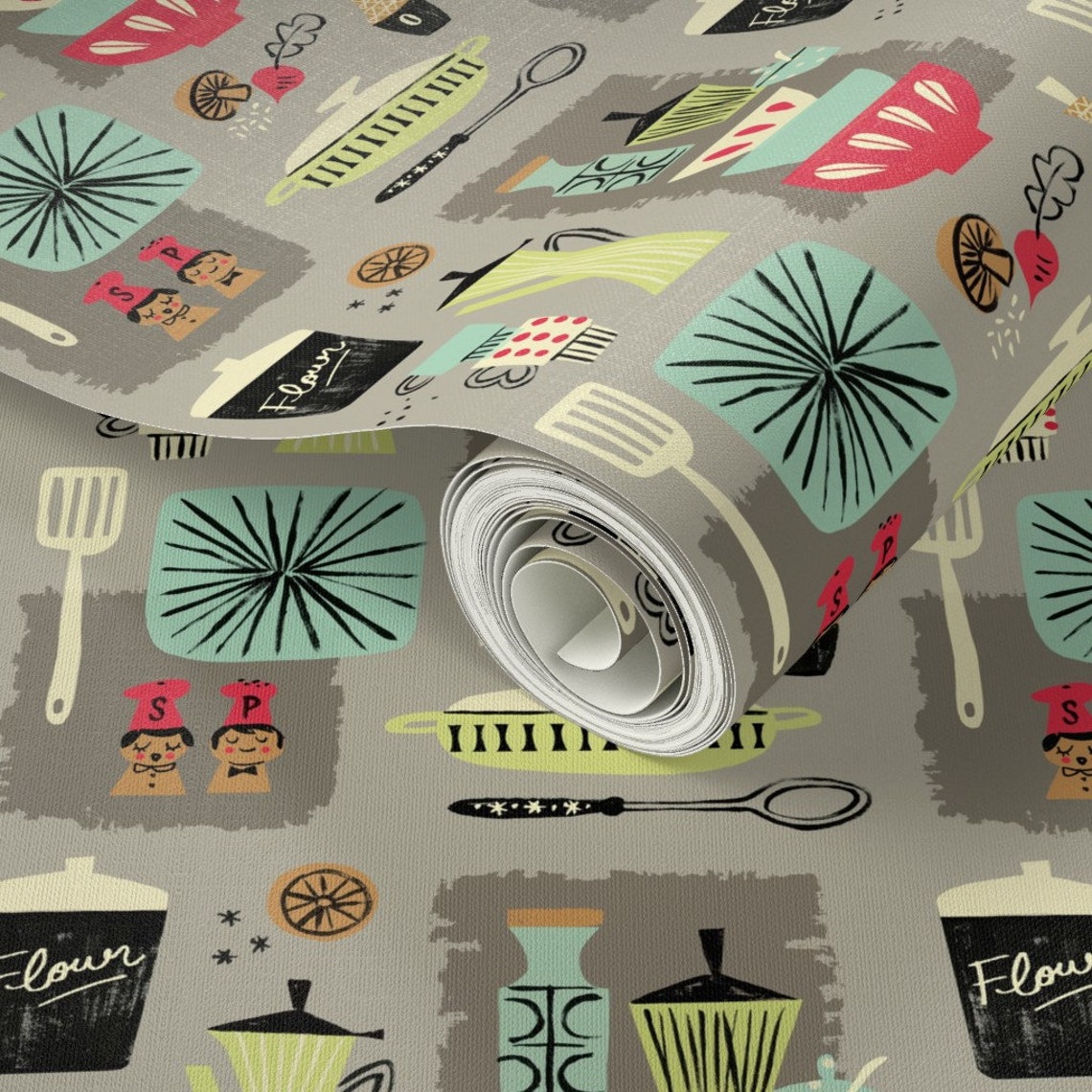 Mid Century Wallpaper Kitchenette by Neryl Kitchen Retro - Etsy