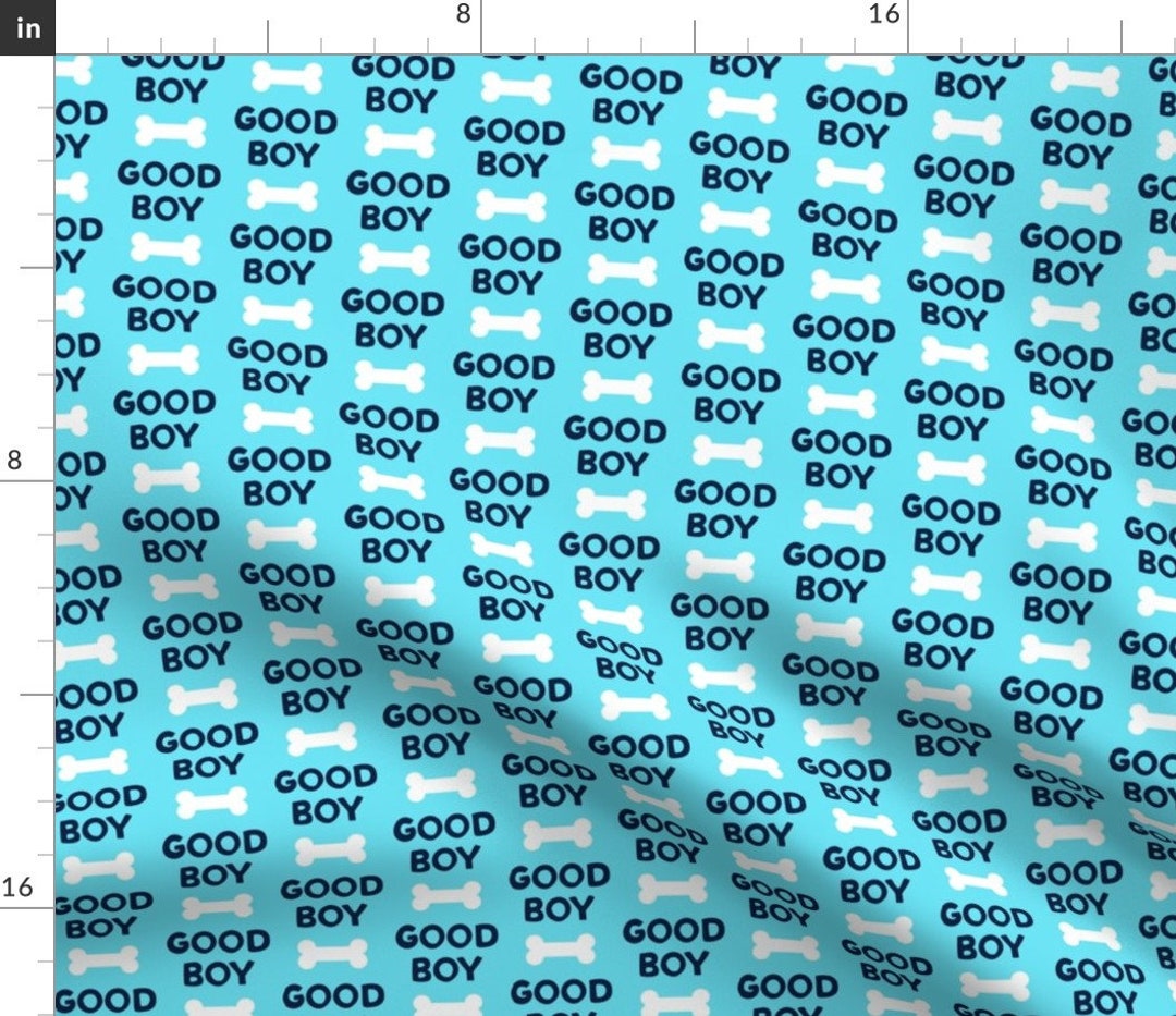 Good Boy Dog Bone Fabric Good Boy Dog Bone Typography Blue on Blue ...