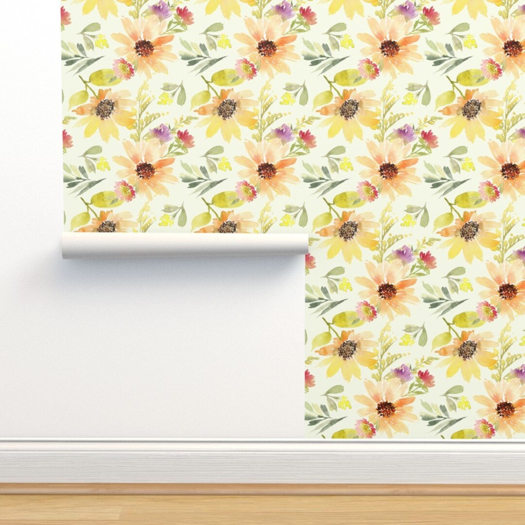 Floral Wallpaper Sunflower Fields by Hipkiddesigns Floral - Etsy