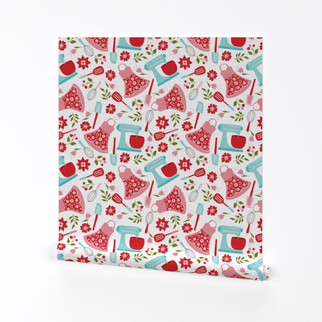 Kitsch Kitchen Wallpaper - Retro Cottage Kitchen by Cottonandtwig ...