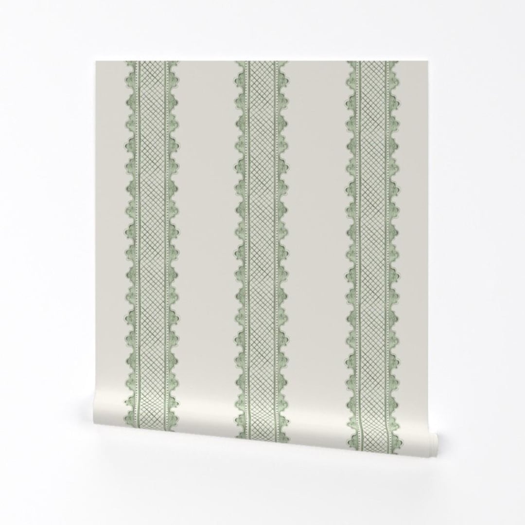 Sage Green Stripe Removable Peel and Stick Wallpaper - Traditional ...