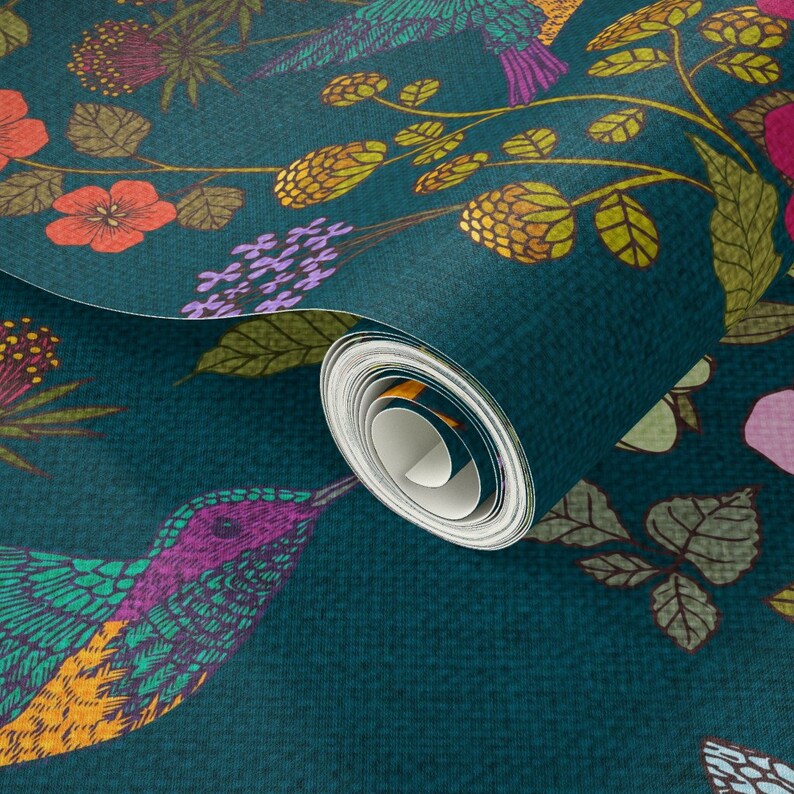 Pollinators Wallpaper Hummingbirds and Bees forest by - Etsy