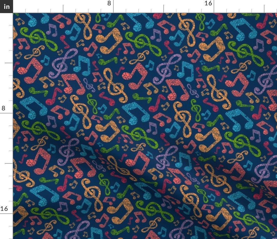 Kids Music Fabric Funky Musical Notes by Oksancia Navy and - Etsy
