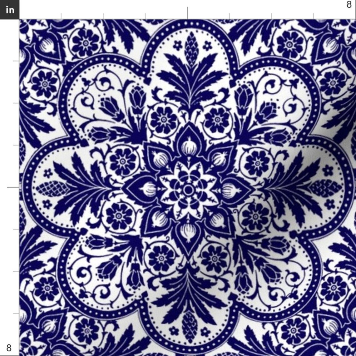 Vintage Blue Tile Fabric Tile Admiral Blue and White by - Etsy