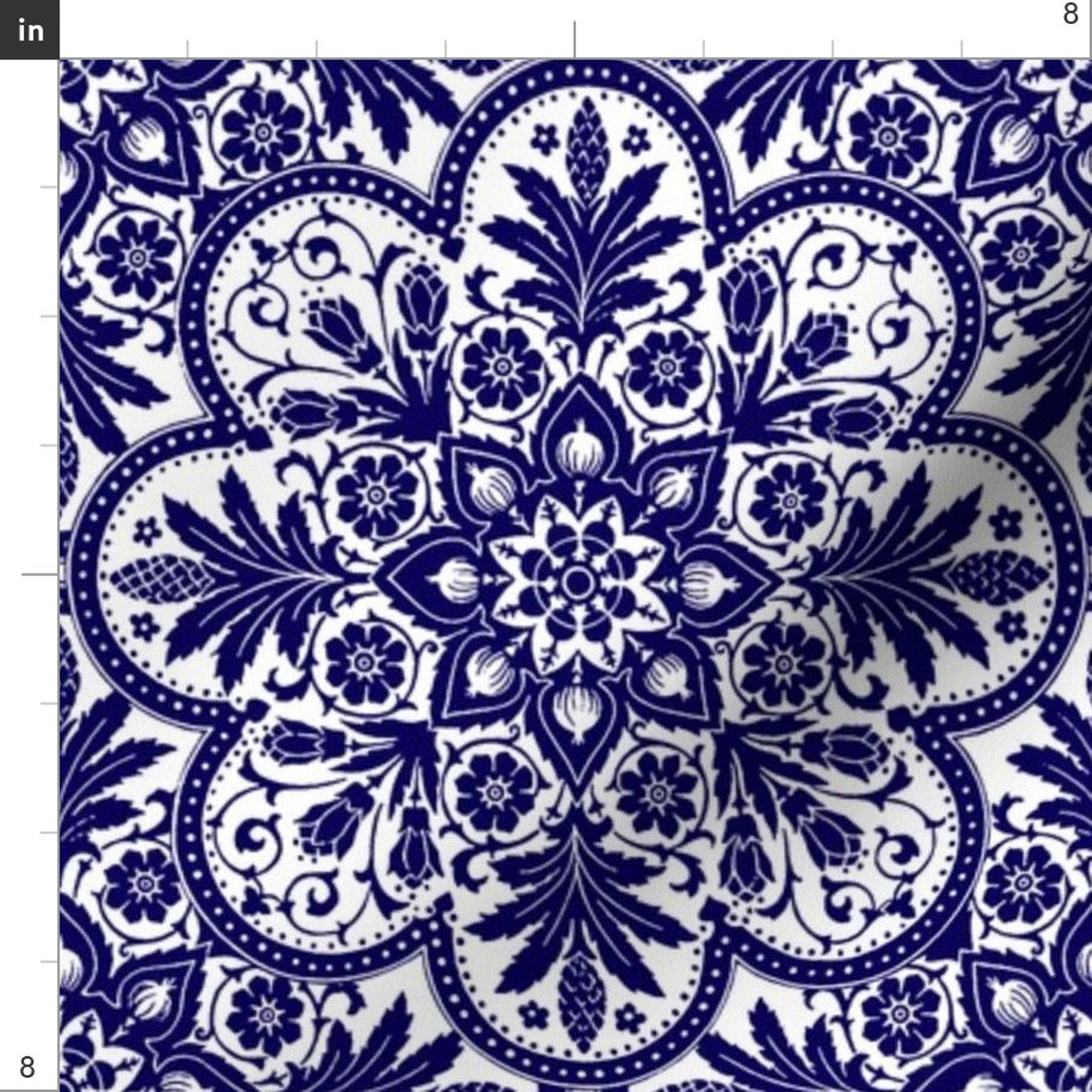 Vintage Blue Tile Fabric Tile Admiral Blue and White by - Etsy