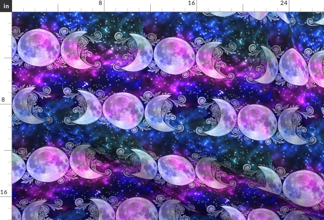 Moon Fabric - Triple Goddess Moons and Stars by Tracy Dixon - Moon ...