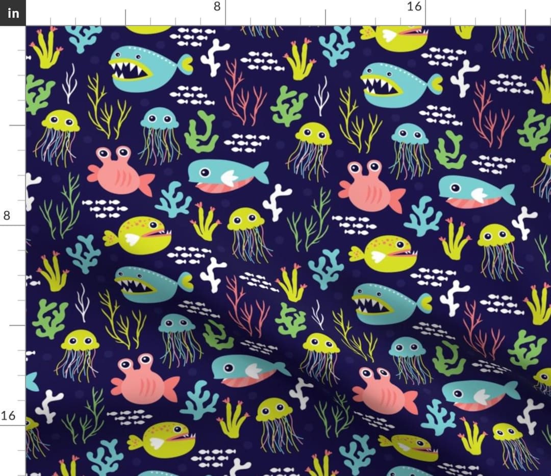 Fish Fabric Deep Water Jelly Fish Quirky Sea Life by Littlesmilemakers ...