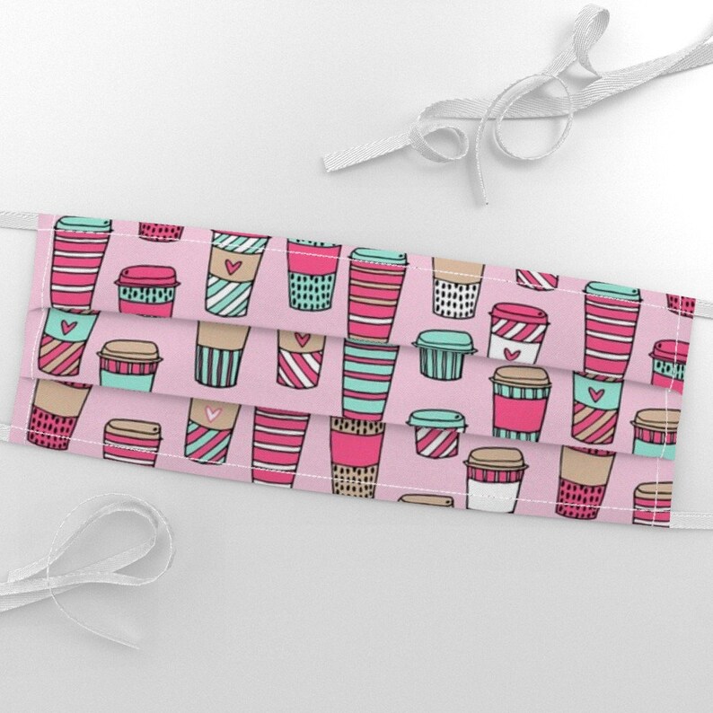 Coffee Fabric Coffee // Coffee Cafe Latte Fabric Pink And | Etsy