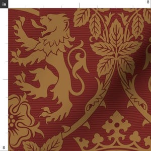 Medieval Lion Fabric - Lion in Red Gold by Bradburyandbradbury - Royal ...