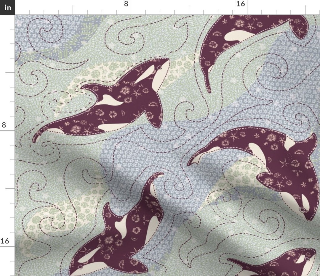 Orca Fabric Pachwork Orca Sea by Ivala Orca Killer Whale Blue Arctic ...