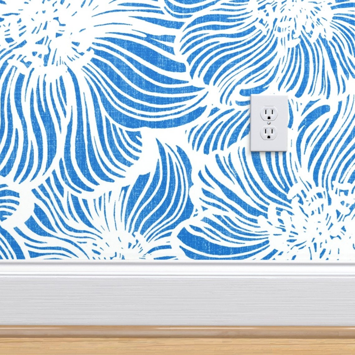 Floral Wallpaper Sunflower in Teal on Linen by Mpzstudio - Etsy