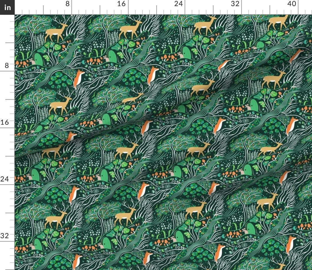 Woodland Forest Animals Fabric Magic Forest by Avisnana | Etsy
