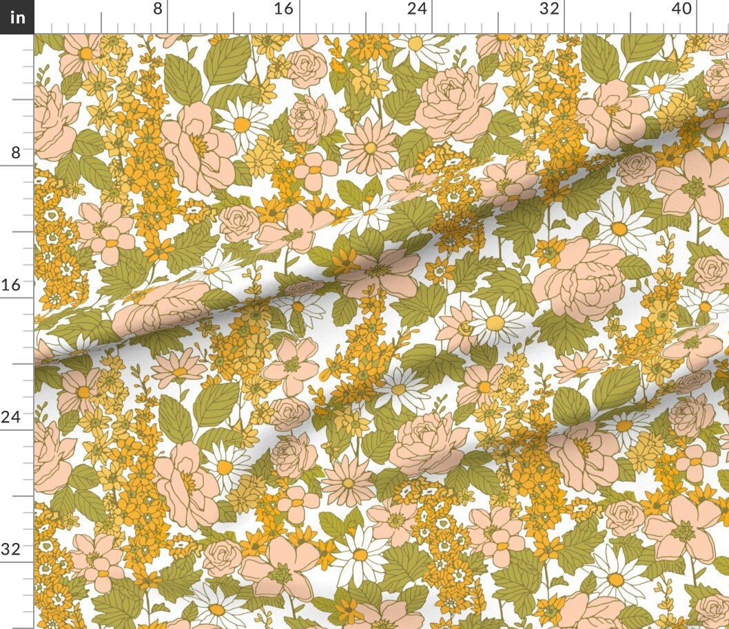 Retro Floral Fabric Vintage Muted Floral by Samswhurld | Etsy