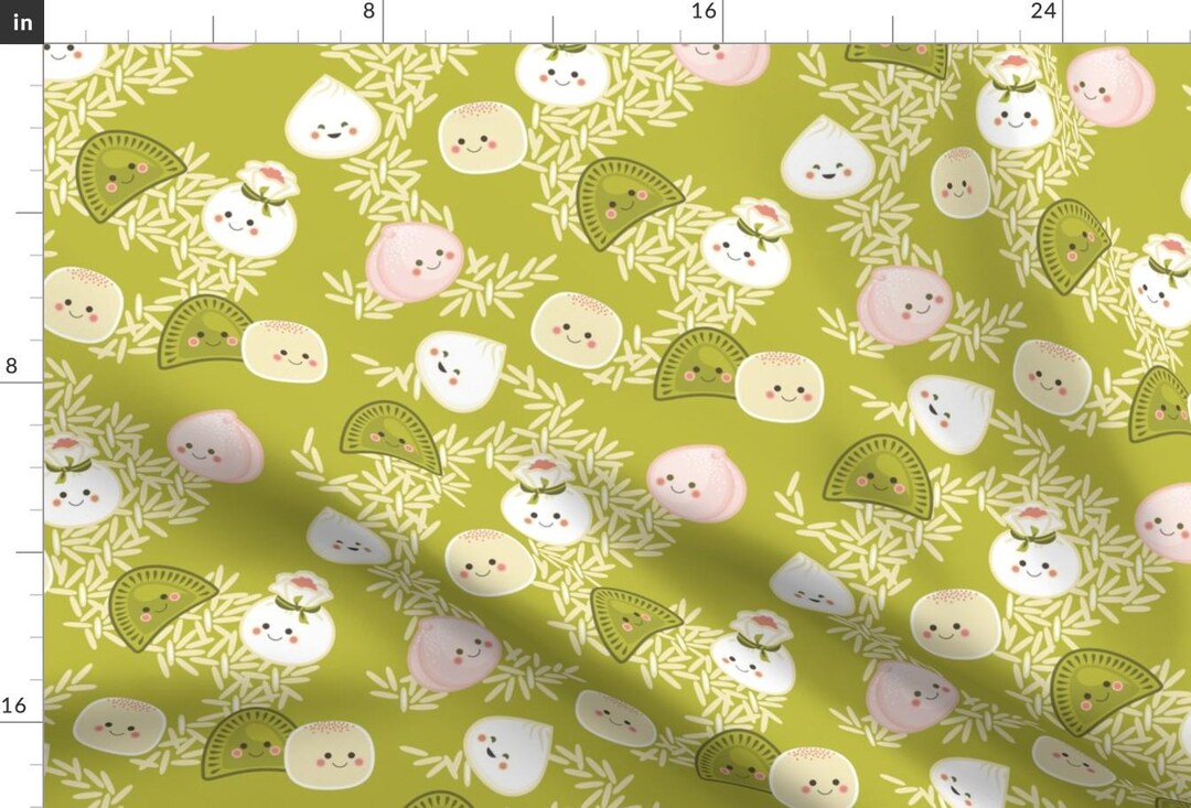 Dim Sum Fabric Dim Sum Dragon Dance by Hootenannit Dim Sum Kawaii Food ...