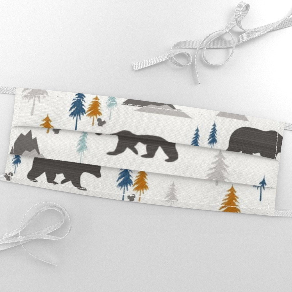 Bears Fabric Bears In Forest Charcoal By Sproutz Bear | Etsy