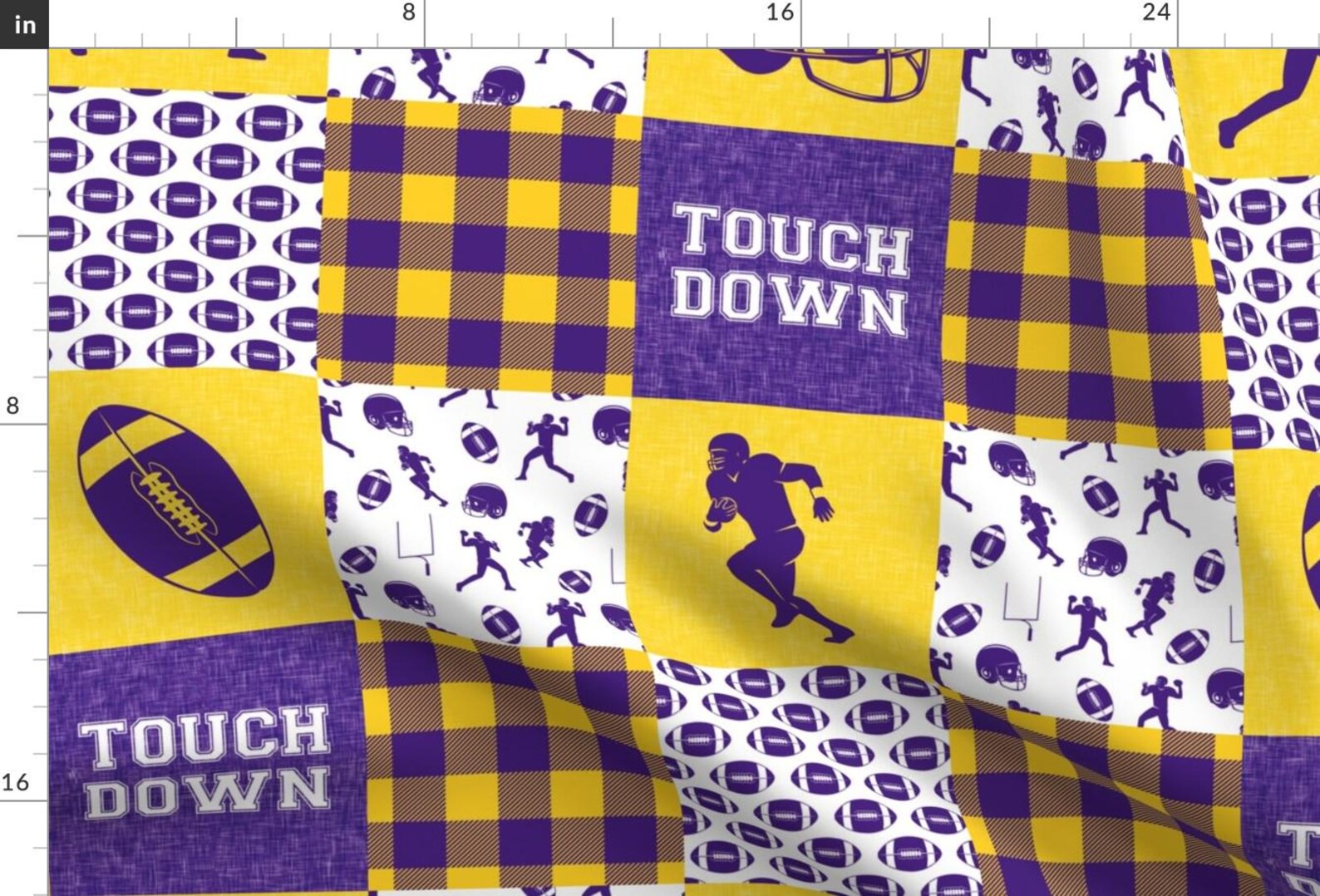 Touch Down Fabric - Football - Purple Gold - College Ball - Plaid by ...