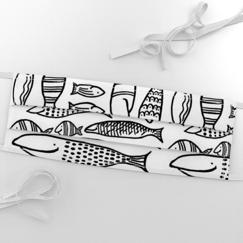 Fish Fabric Funky Fish black White by Pattyryboltdesigns | Etsy