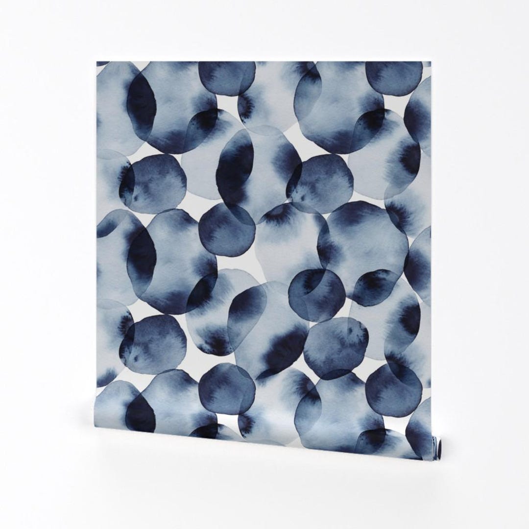 Indigo Spots Wallpaper - Indigo Watercolour Circles Jumbo by Oohoo ...
