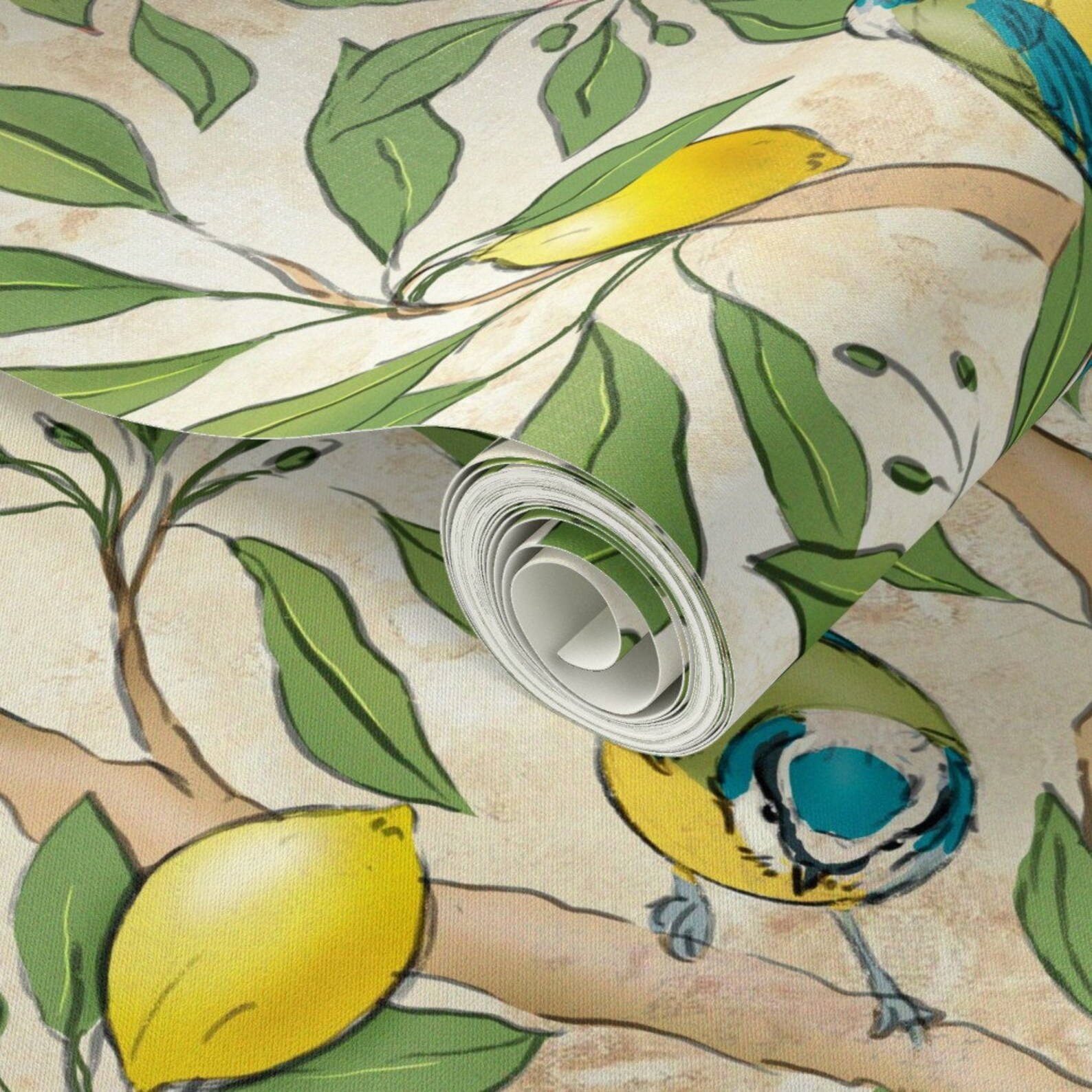Nature Wallpaper Birds and Lemons by Chiaradesignstudio - Etsy