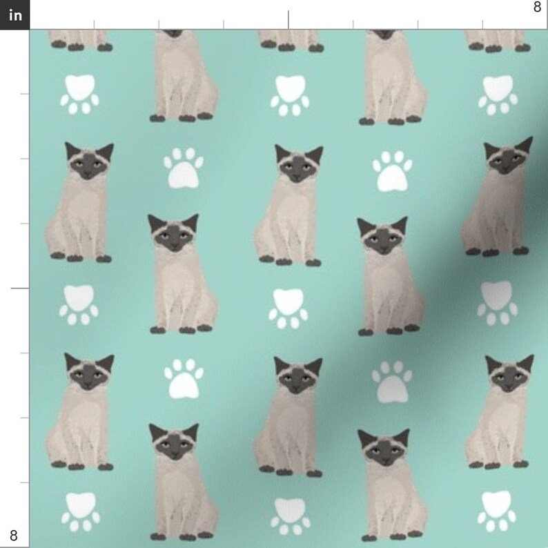 Blue Siamese Cat Fabric Siamese Cat Mint Cute Cat Paws Mint - Etsy