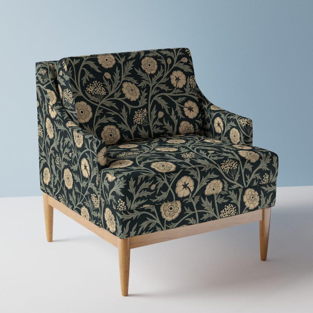 Blue Floral Upholstery Fabric- Edith Antique Navy by Scarlet_soleil ...