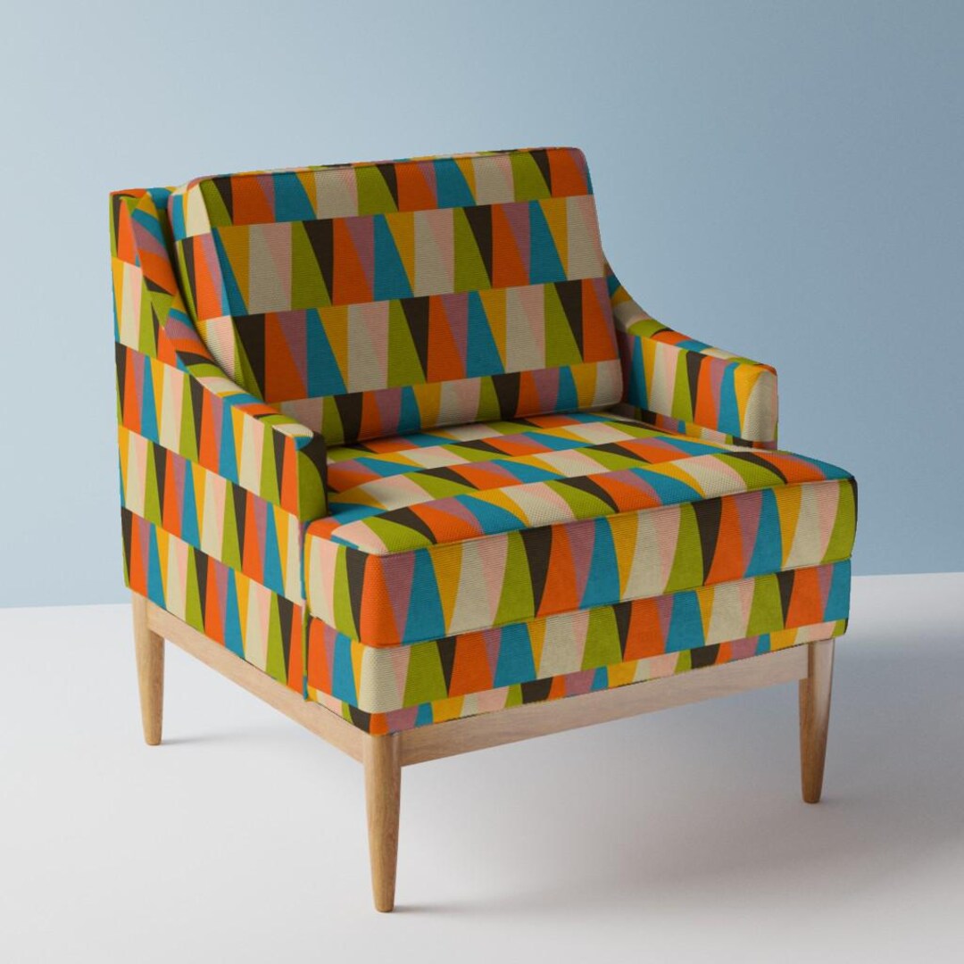 Retro Upholstery Fabric- Retro Color Block Triangle Color Happy by ...